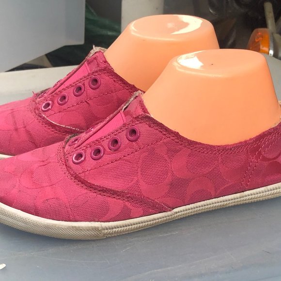 Coach | Shoes | Coach Pink Signature Logo Canvas Shoes Size 6b | Poshmark